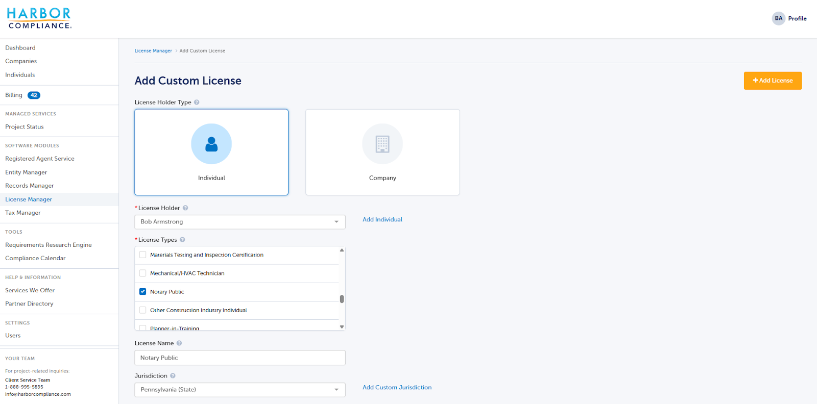 How to add a custom license